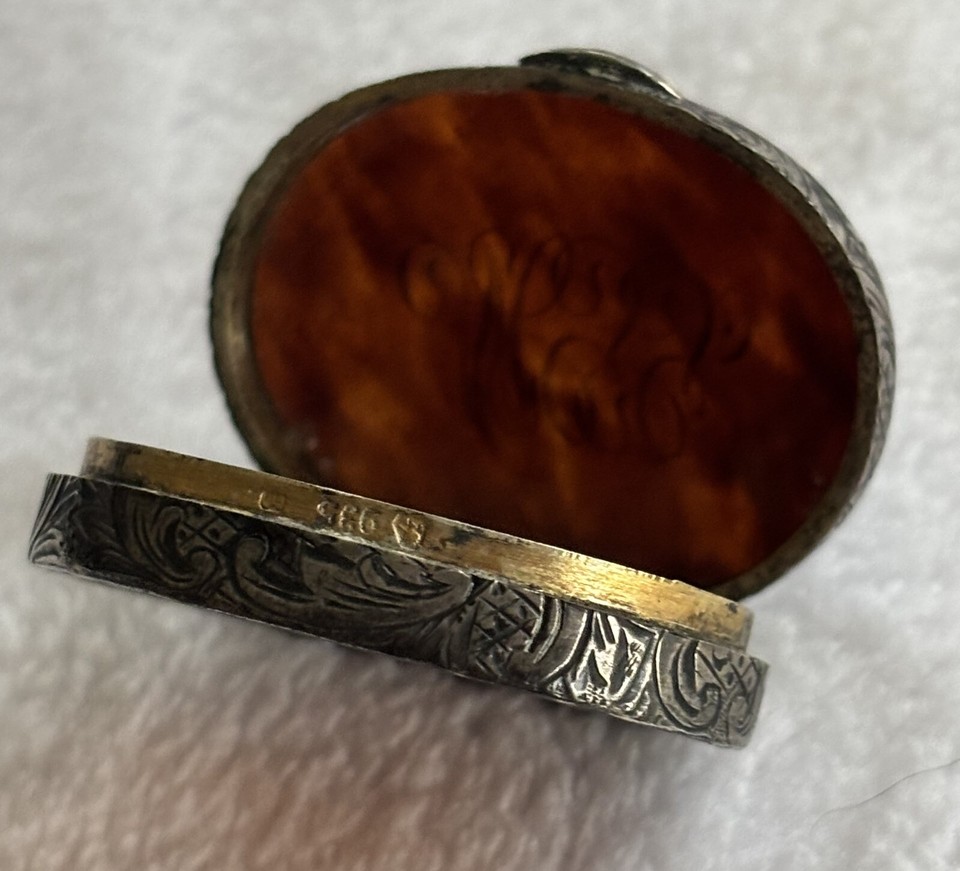 ANTIQUE AUSTRIAN 935 SILVER FAUX TORTOISE SHELL SNUFF/PILL BOX ...