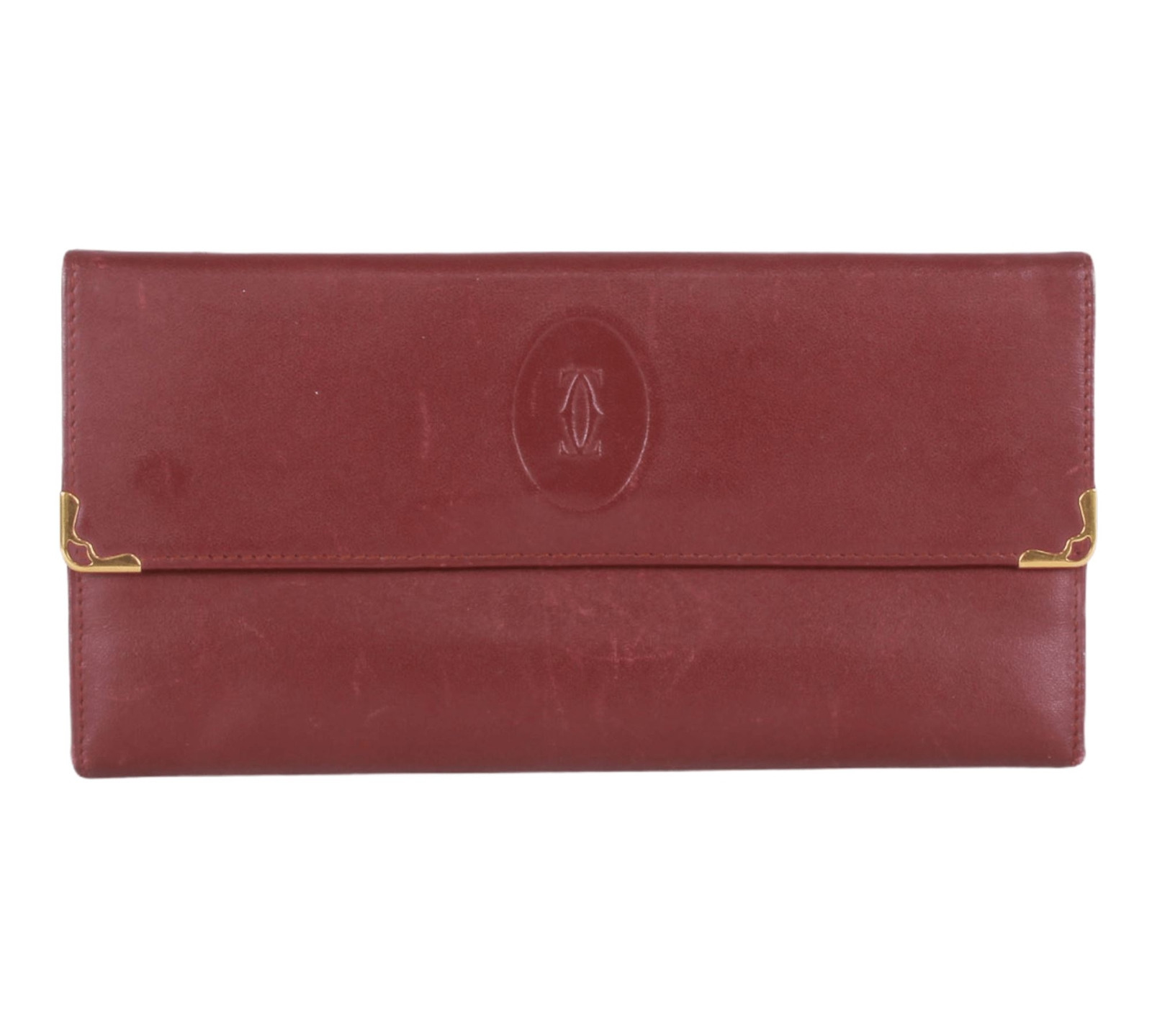 Authentic Must De Cartier Tri-fold french style wallet Bordeaux Leather ...