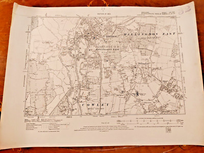 Original 1920 OS Sheet Map Uxbridge Hillingdon Heath East Cowley Pield ...