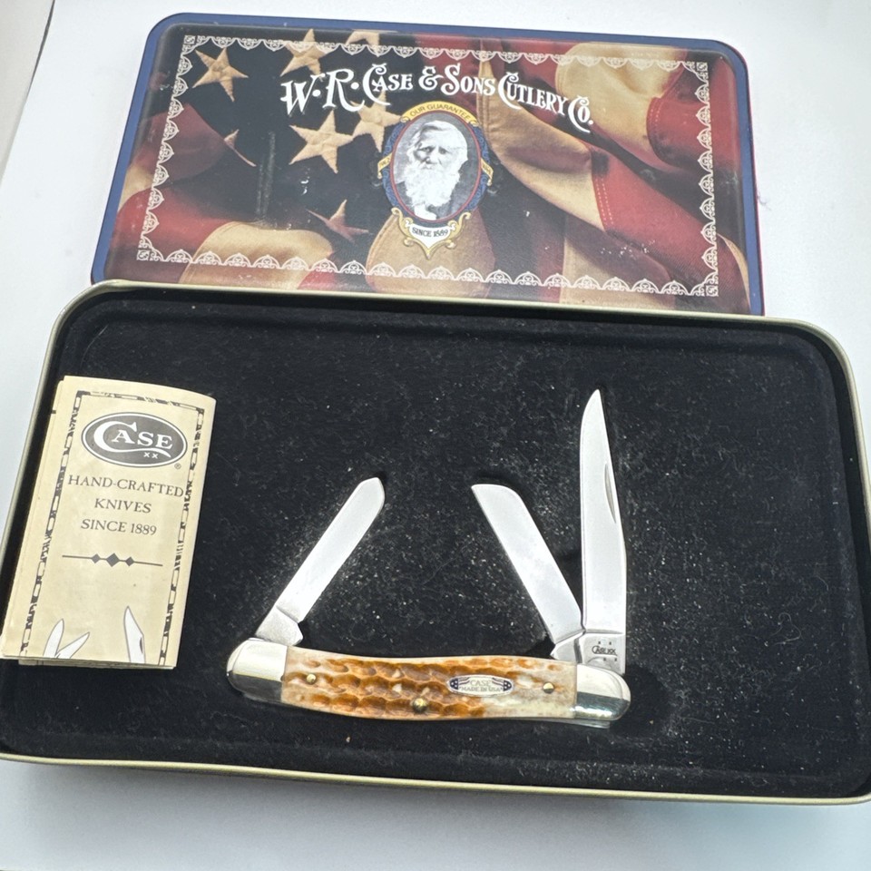Case Medium Stockman Knife 6318 SS burnt amber bone-Made In USA Shield ...