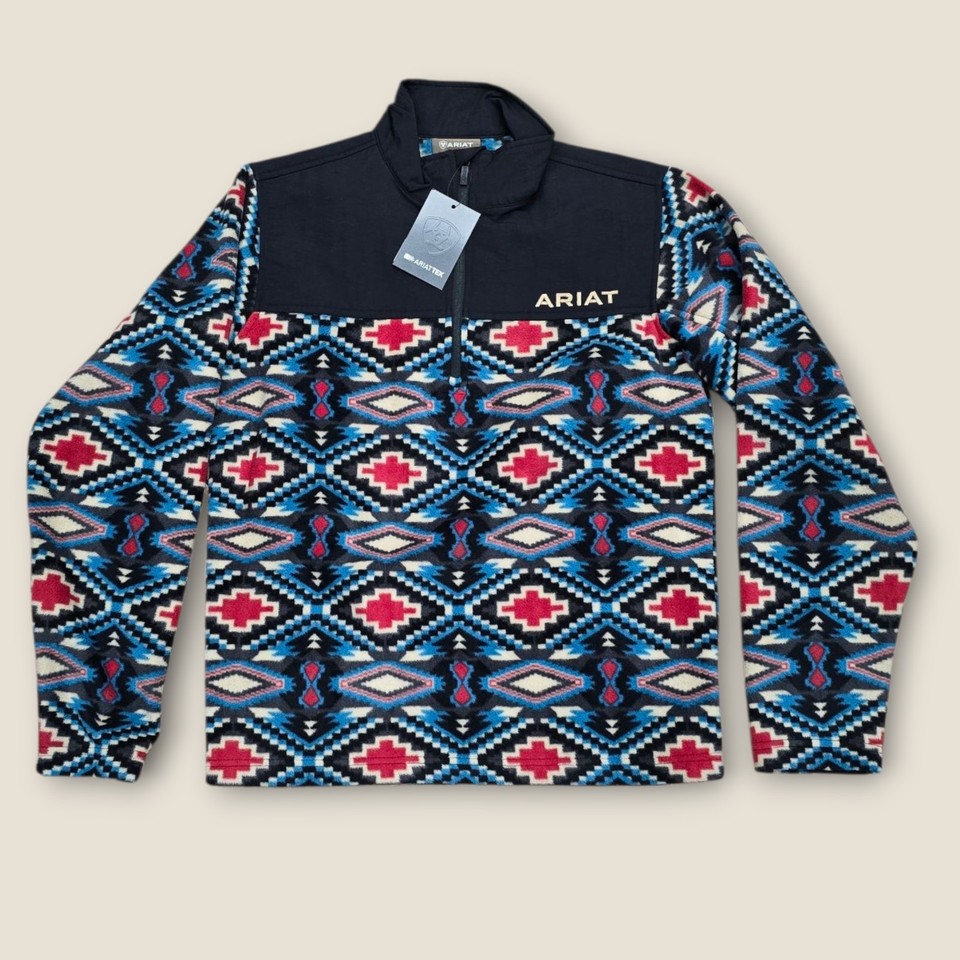 Ariat Men's Aztec Print Fleece Quarter Zip SWEATER | eBay