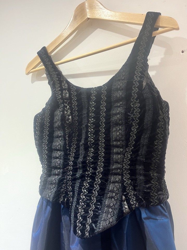 Vintage 80/90s Dress Petrol Blue Basque 10 Long Prom Velvet Taffetta ...