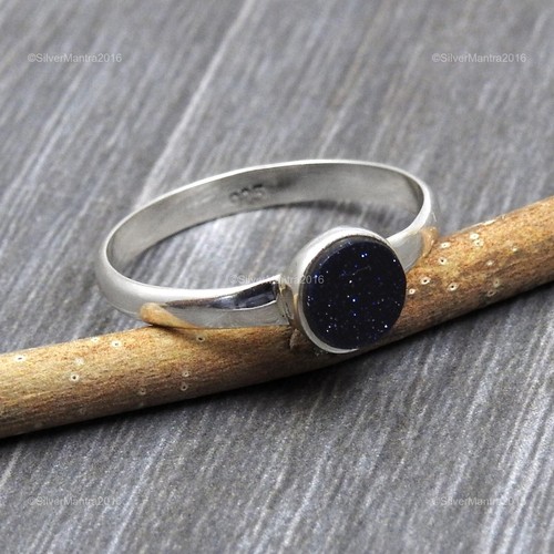 Birthday Gift Natural Blue Sunstone Gemstone 925 Solid Silver Band Ring ...