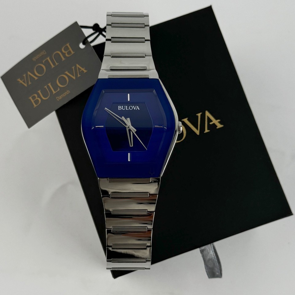 Bulova Men's Gemini Stainless Steel Blue Dial Men's Watch 96A258 (40mm ...