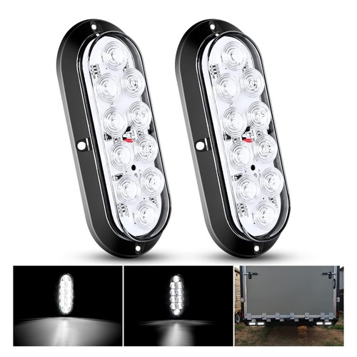 2x Flush Mount White 10 LED 6" Oval Trailer Truck Backup Reverse Lamp ...
