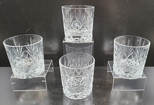 (4) Glencairn WR Rocks Glasses Set Crystal Clear Cut Etched Whiskey Low ...