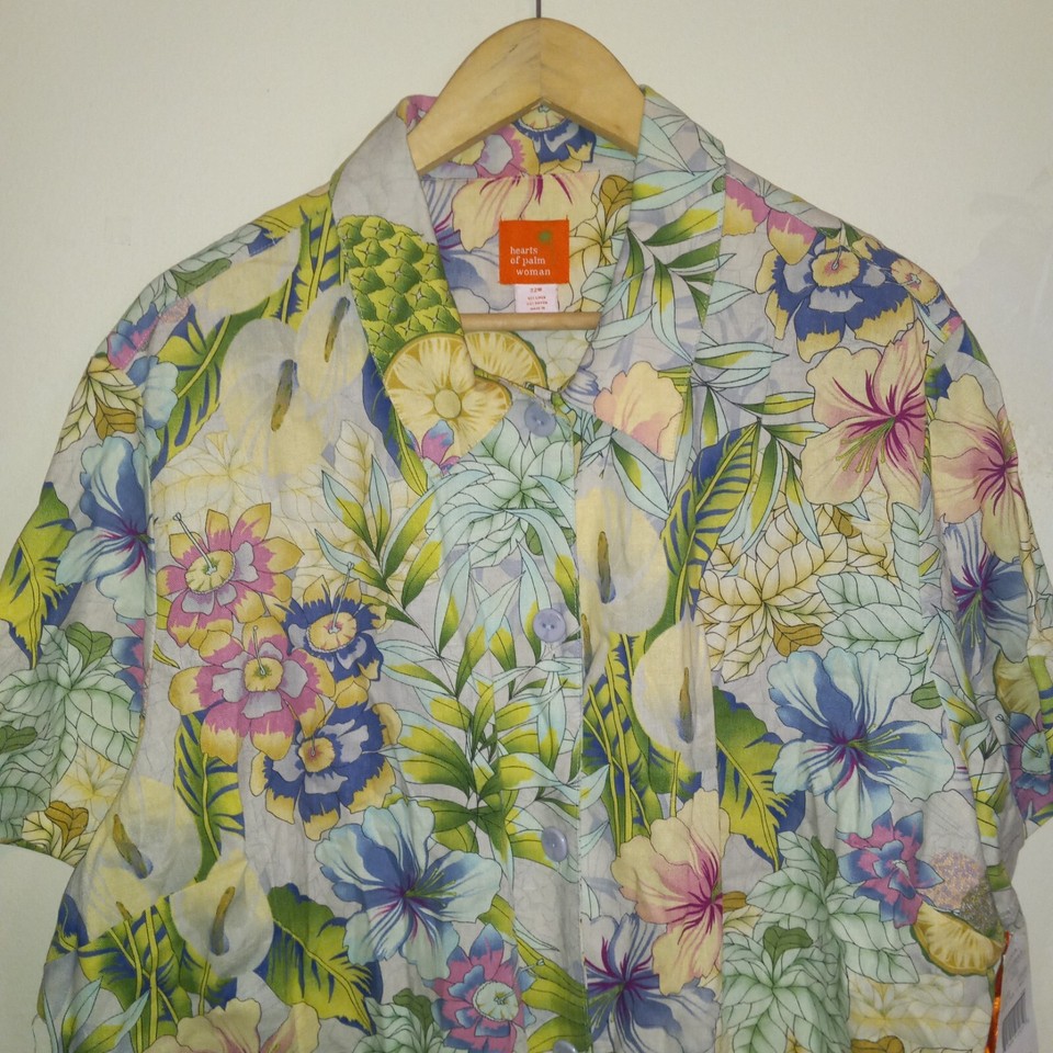 Hearts Of Palm Floral Hawaiian Shirt-Size 22W-Tween Waters-Linen Blend ...