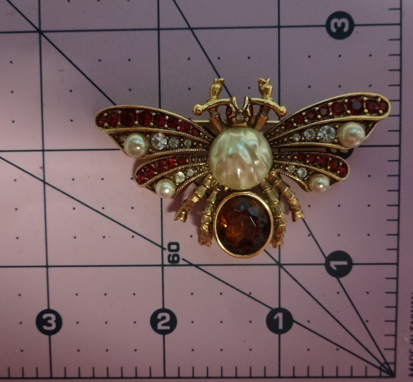 Vintage Signed Joan Rivers Butterfly Insect Bug Rhinestone Pearls Pin ...