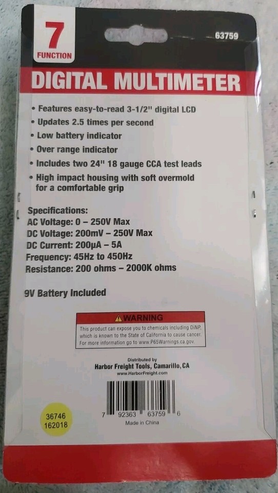 7 Function Digital Multimeter #63759 Home Systems Automotive Repair New ...
