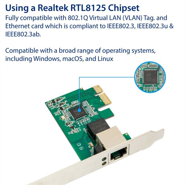 Syba 2.5 Gigabit Ethernet Pci-e X1 Network Card Realtek Rtl8125 Chipse ...