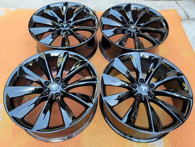 21" BRAND NEW GLOSS BLACK OEM FACTORY ORIGINAL TESLA MODEL S WHEELS ...
