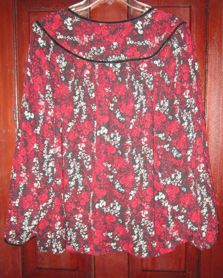 Zac & Rachel Woman Plus 2X Top Blouse Shirt Popover Floral Print Red ...