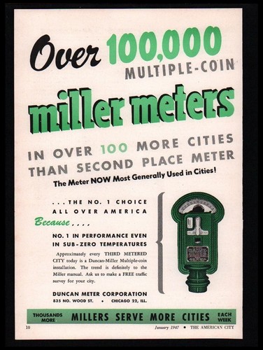 1947 Duncan Meter Corp-Miller Parking Meters-Chicago IL Vintage trade ...