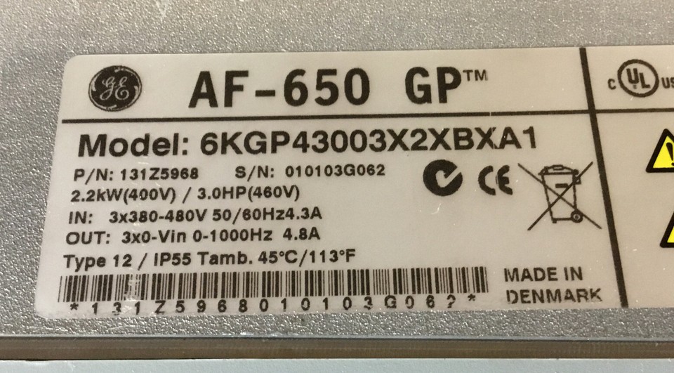 GE AF-650 GP VARIABLE FREQUENCY DRIVE 3.0-HP 3-PH 6KGP43003X2XBXA1 1E ...