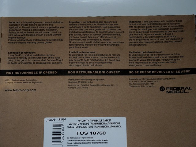 Transmission Oil Pan Gasket Fel-Pro TOS 18760 for sale online | eBay