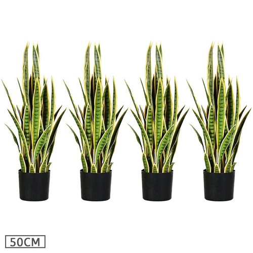 SOGA 4X 50cm Artificial 18 Leaves Yellow Edge Tiger Piran Fake Tree Pot ...