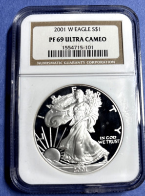 2001-W $1 PROOF AMERICAN SILVER EAGLE (ASE) NGC PF 69 UCAM #1554715-101 ...