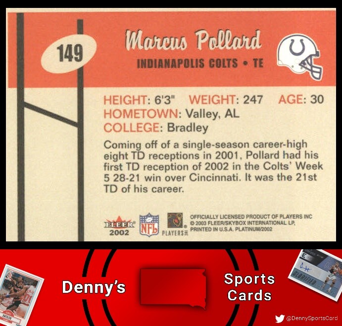 2002 Fleer Platinum #149 Marcus Pollard Indianapolis Colts Football ...