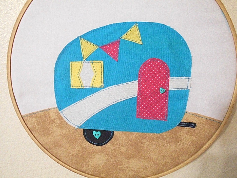 Aqua Blue Camper / Glamper Decorating - Hoop Art *Hand Crafted* Home ...