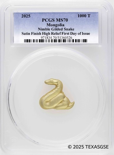 2025 Lunar Year Mongolia 1000T Nimble Gilded Snake 1oz Silver PCGS MS70 ...
