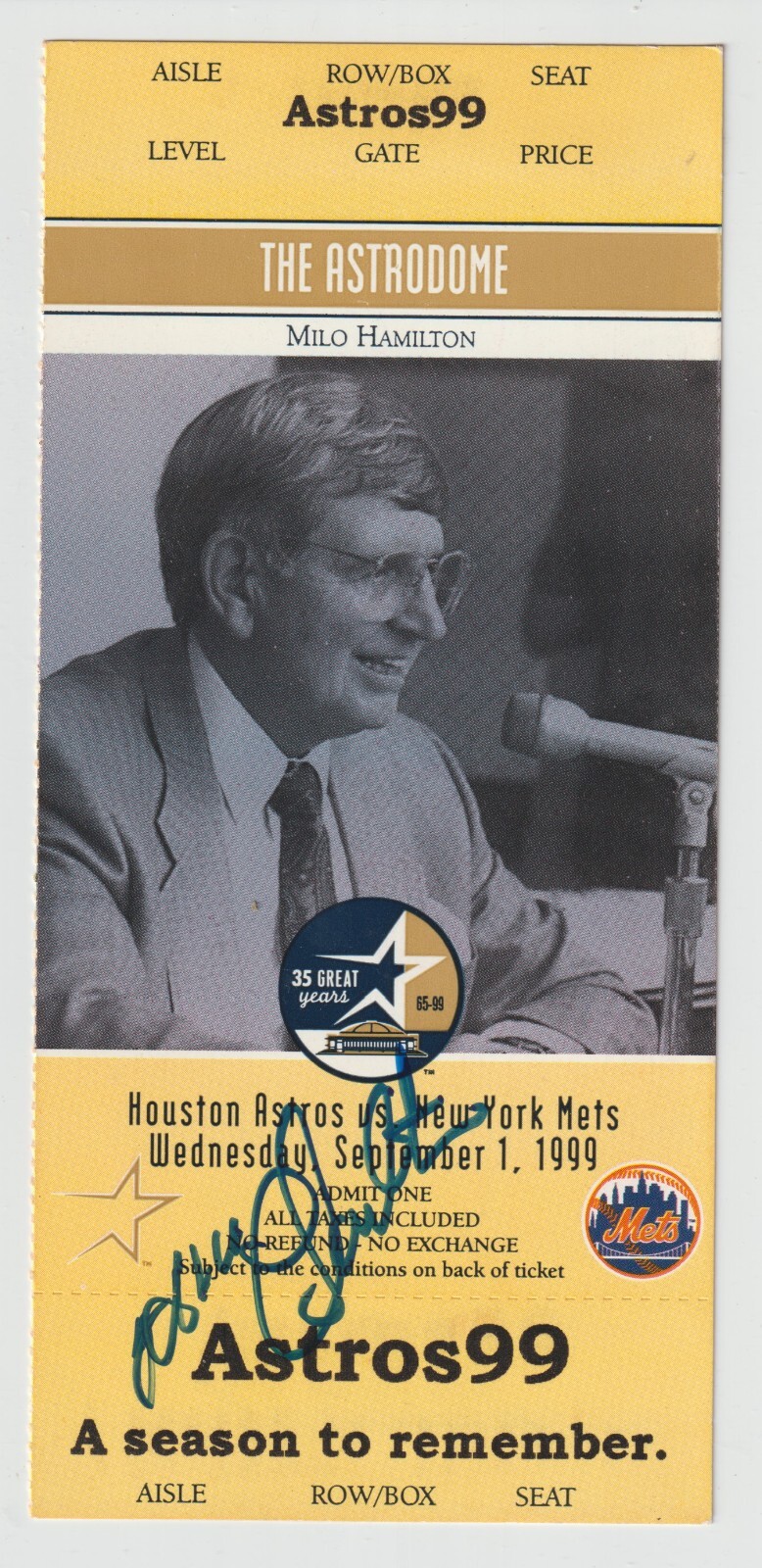 Milo Hamilton - Signed Autographed 3 x 6 1/2 Card - Houston Astros ...