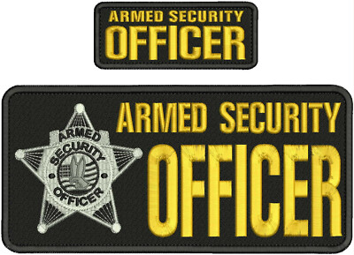 Armed Security Officer EMB Patches 11x5 & 5x2 Velcr@ On Back SilverGold ...