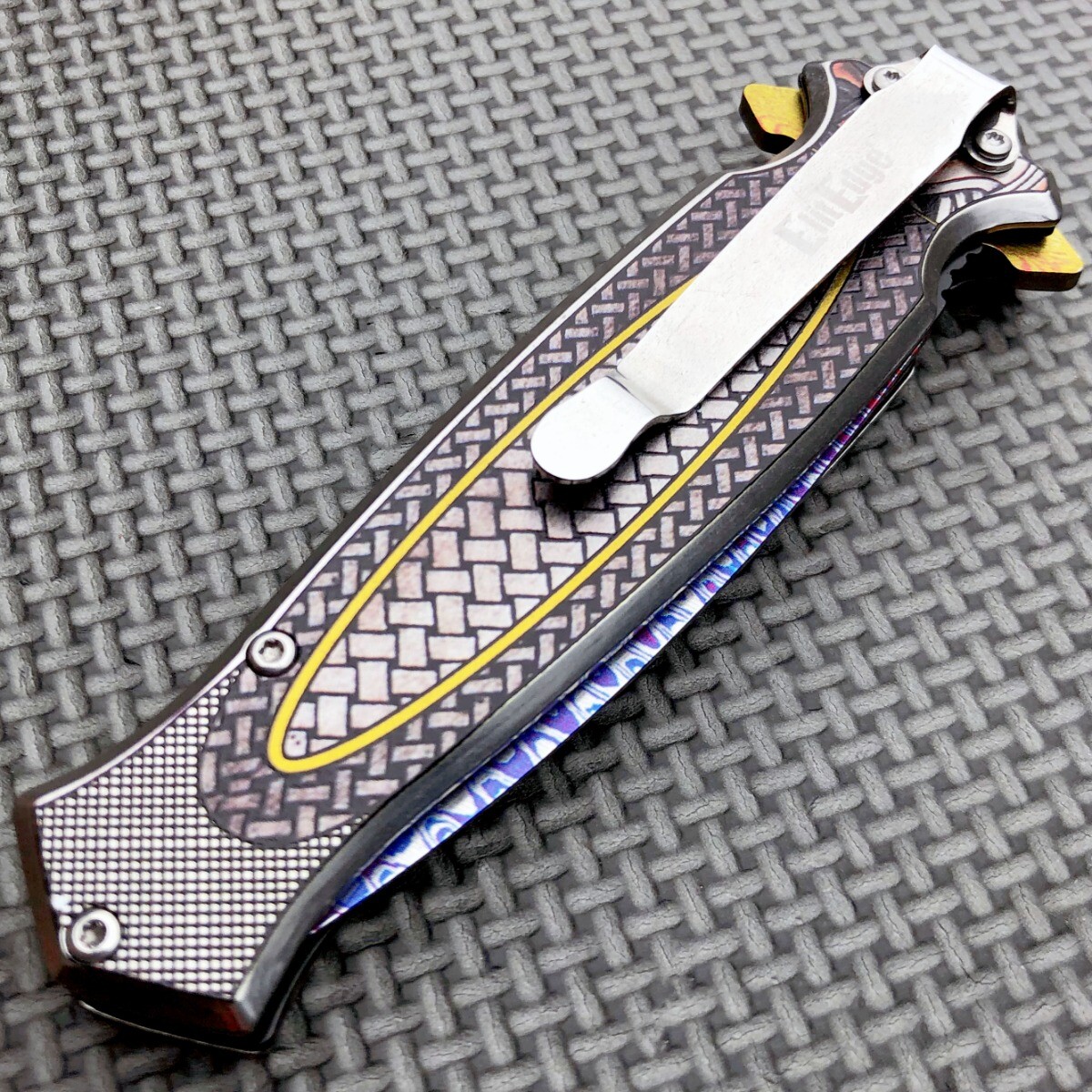 8.25" Damascus Etch Style Dirk Dagger Spring Open Assisted Pocket Knife ...