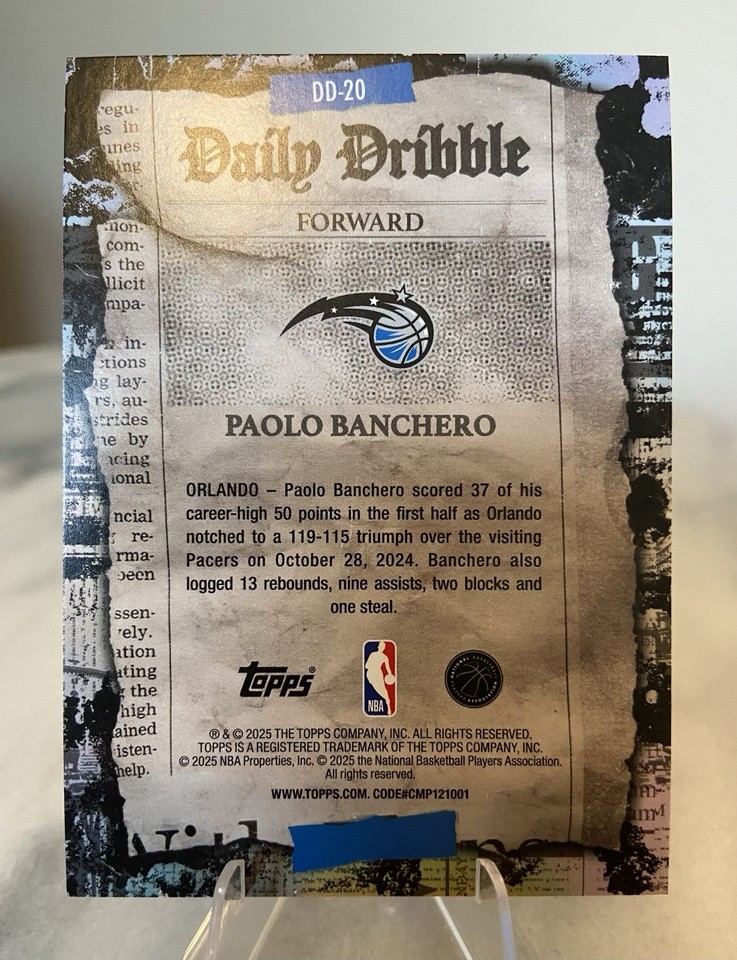 2025 Topps Flagship Basketball Paolo Banchero DD-20 - Daily Dribble ...