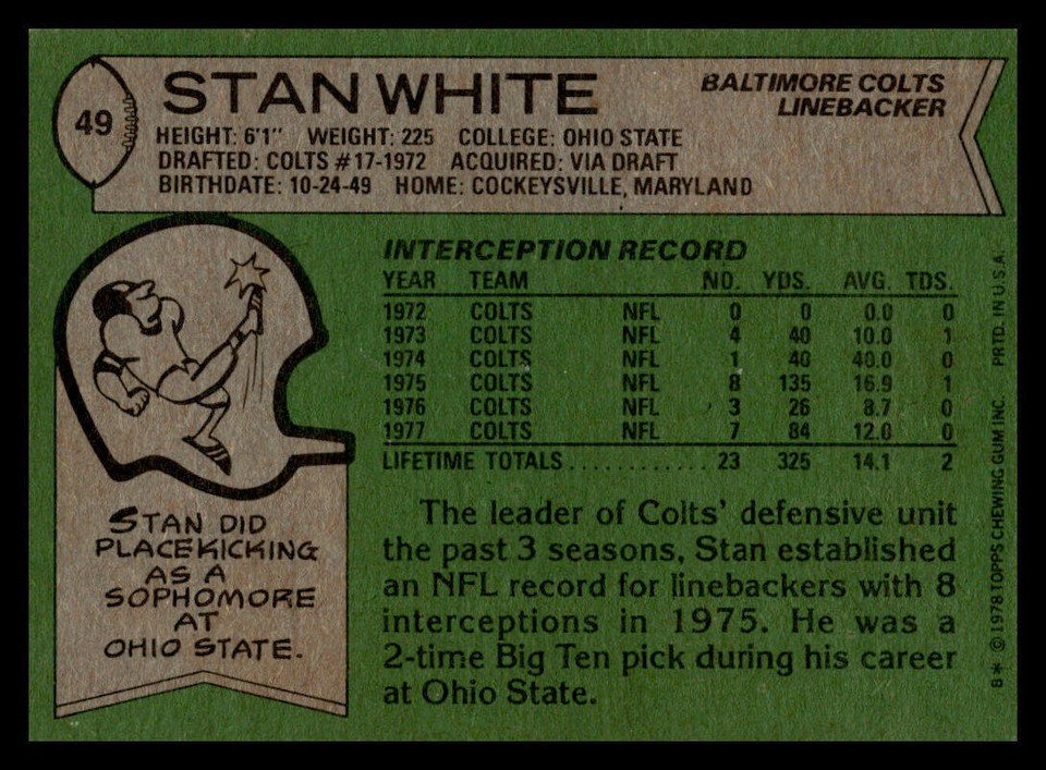 1978 Topps Stan White #49 Baltimore Colts | eBay