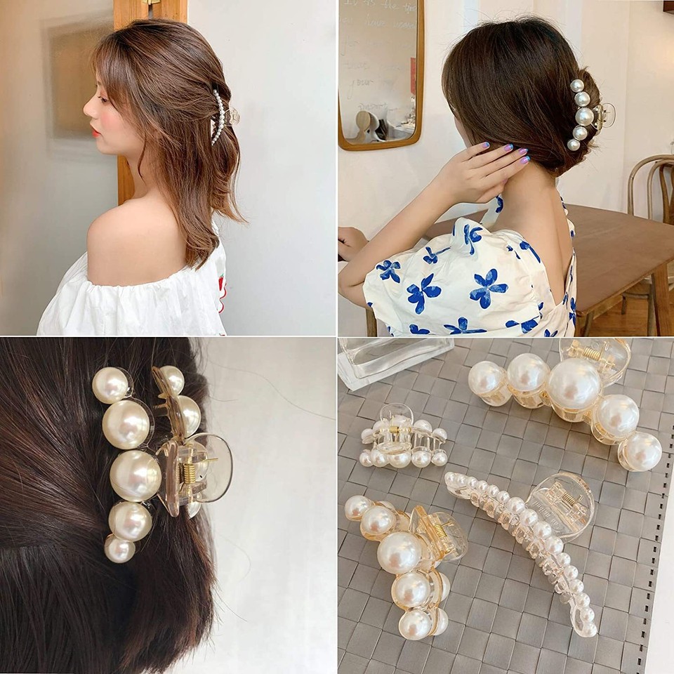 4 Pieces Pearl Hair Claw Styling Clips Strong Hold Accessories for ...