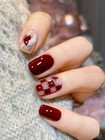 24pcs Short Dark Red Plaid Fake Nail Press On Nails False Nails Glue On ...
