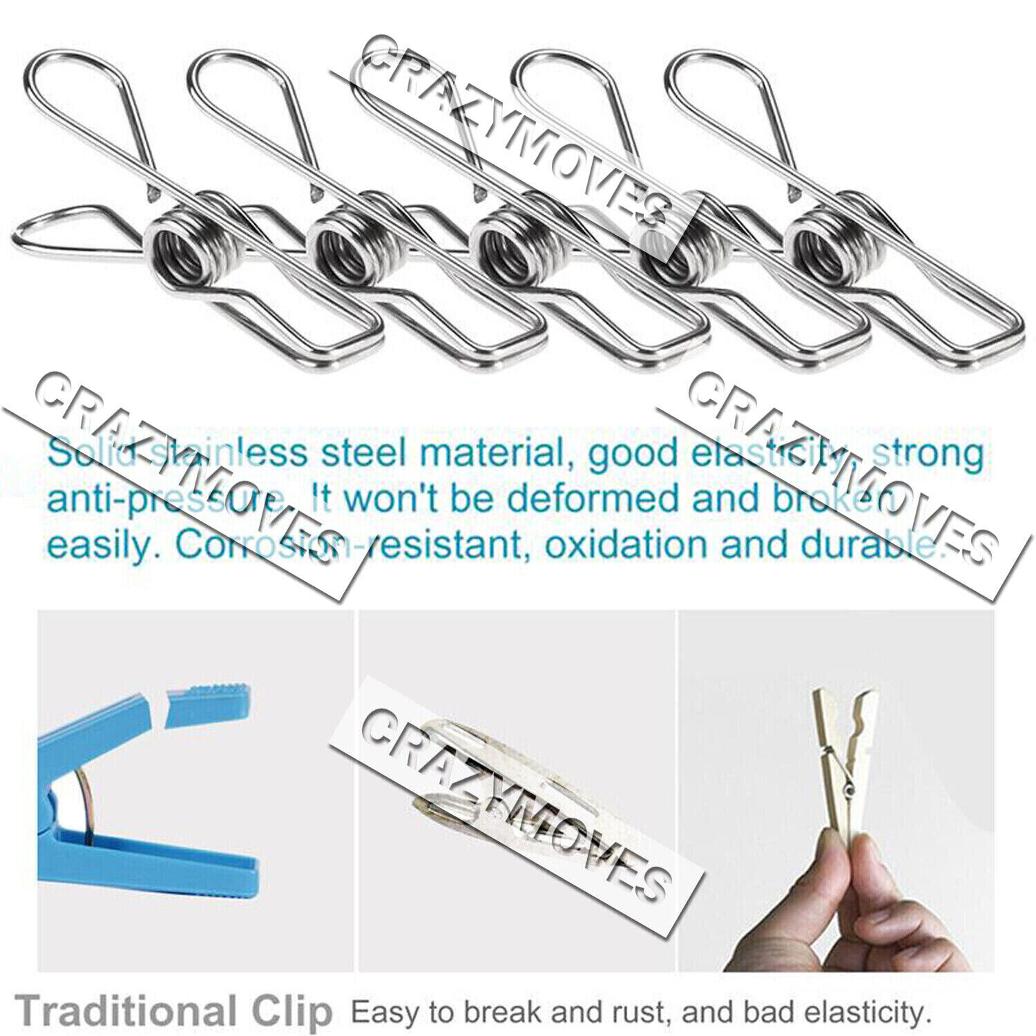 60-360X Stainless Steel Clips Clothes Pegs Laundry Windproof Metal ...
