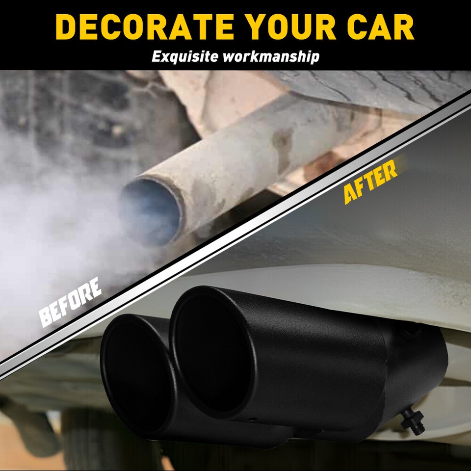 Black Dual Car Rear Exhaust Pipe Bend Tip Tail Muffler Round Steel ...