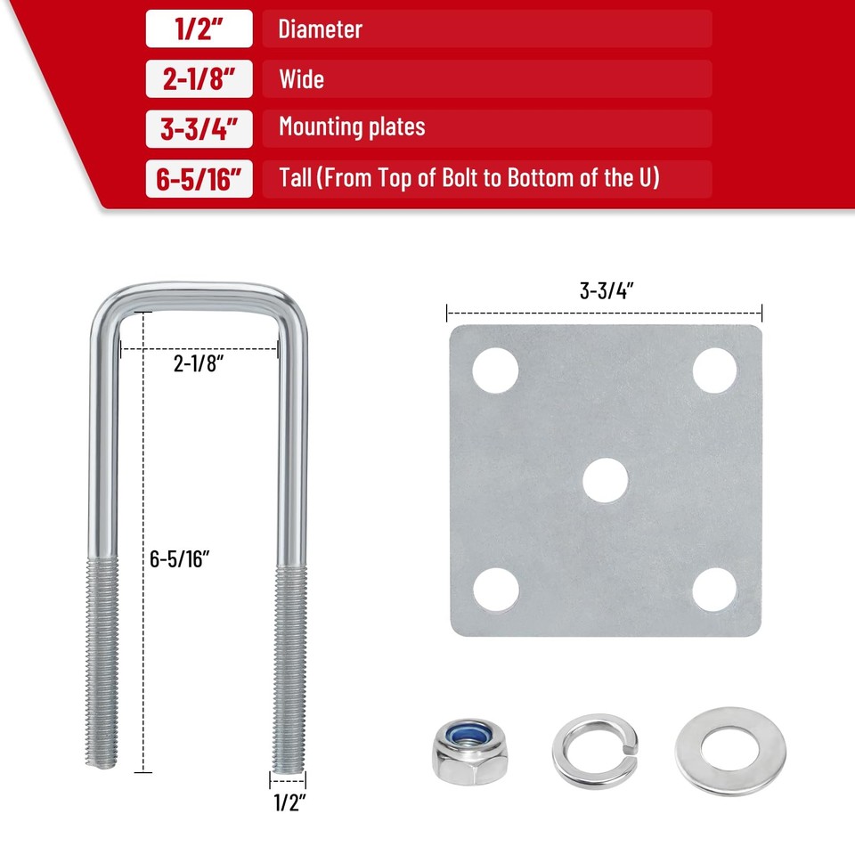 Racewill U Bolt Kit for Boat Trailer Axle Leaf Springs, Leaf Spring U ...