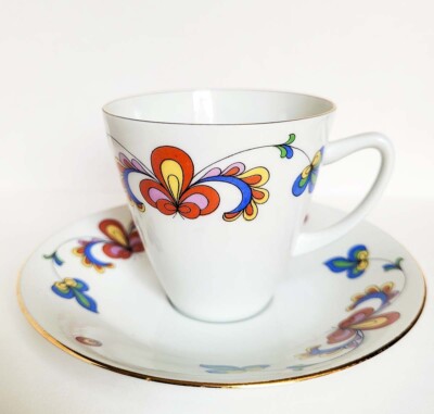 PORSGRUND 17th Century Porcelain Gold Trim Tea Cup and Suacer Set ...