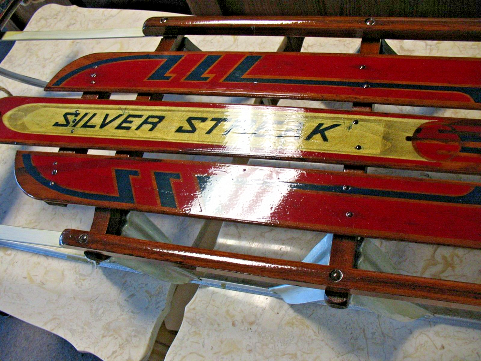 VINTAGE SILVER STREAK 1950's SNOW SLED 52'' RESTORED TO ORIGINAL COND ...