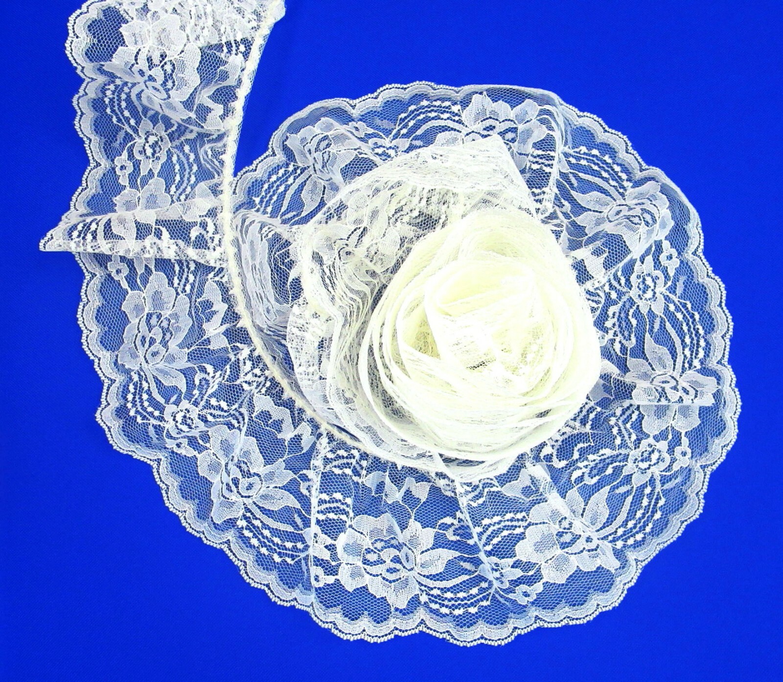 IVORY~4 Inch Wide Ruffled Floral Lace Trim~By 5 Yards | eBay