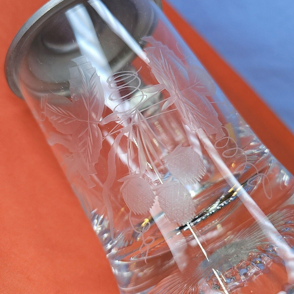 Vintage Beer Stein Etched Crystal Tankard w/Pewter Lid Kristallglas ...