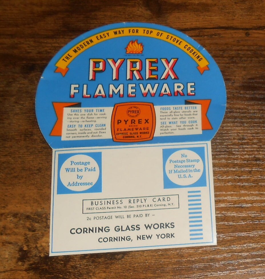 Pyrex Flameware Vintage Fold Out Label Corning Glass Works | eBay
