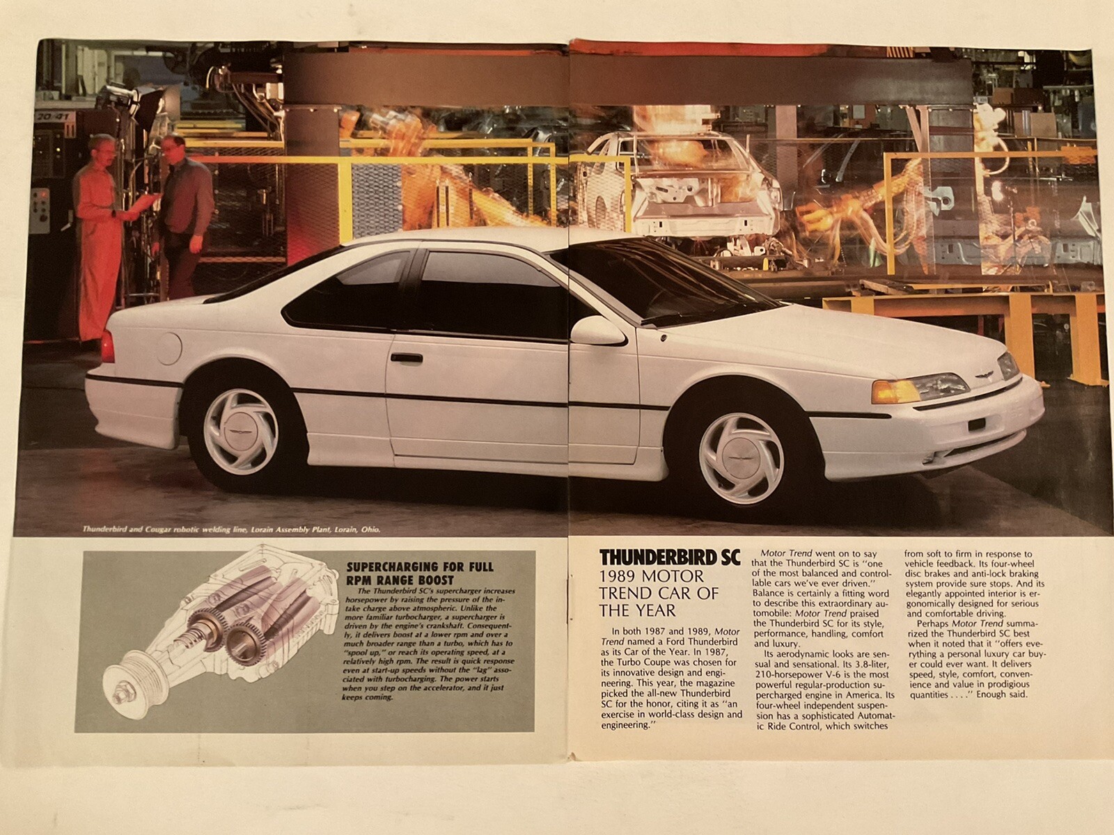 1989 Ford Thunderbird SC Car Of The Year 2 Page Print Ad Original ...