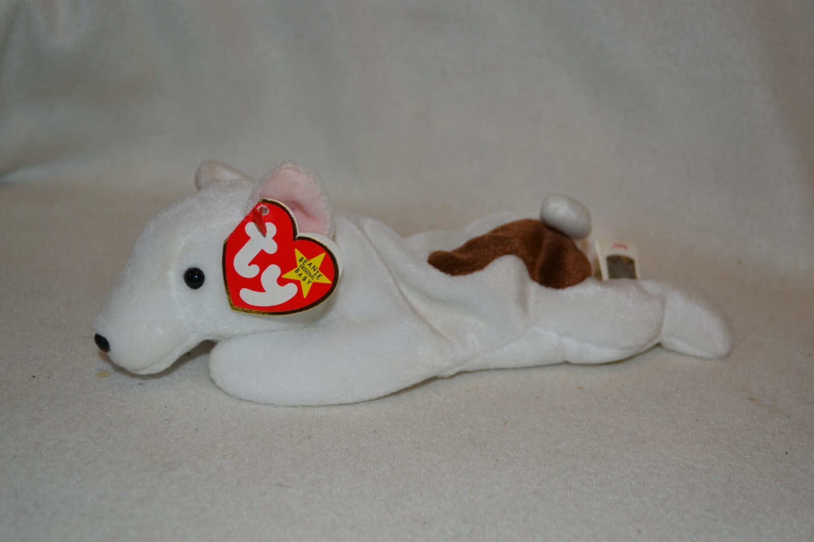 Ty Beanie Baby BUTCH Plush Bull Terrier Dog with Brown and Mostly White ...