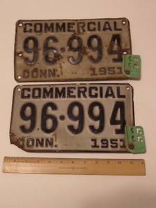 1951 CONNECTICUT COMMERCIAL LICENSE PLATES PAIR 96-994 1955 TAGS | eBay