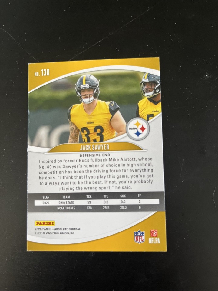 Jack Sawyer 2025 Panini Absolute Football RC Pittsburgh Steelers Gold ...