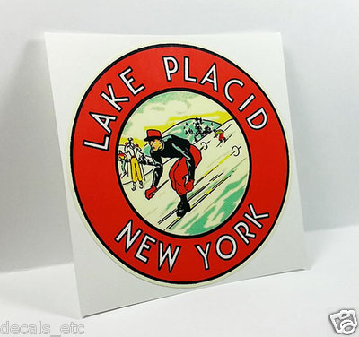 LAKE PLACID NEW YORK Vintage Style Travel Decal, Vinyl STICKER, Luggage ...