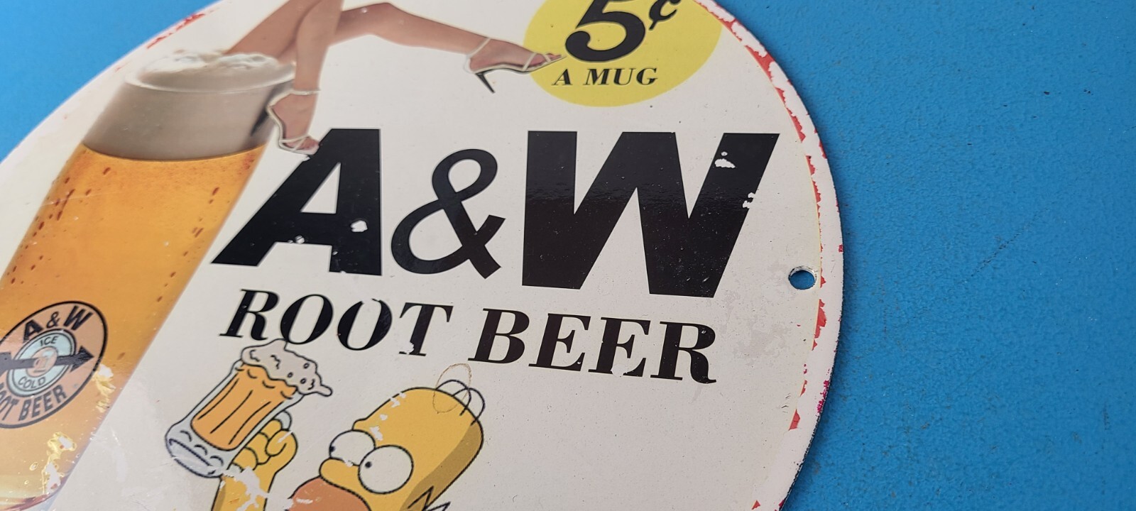Vintage Root Beer Sign - A&W Beverage Homer Simpson Porcelain Gas Pump ...