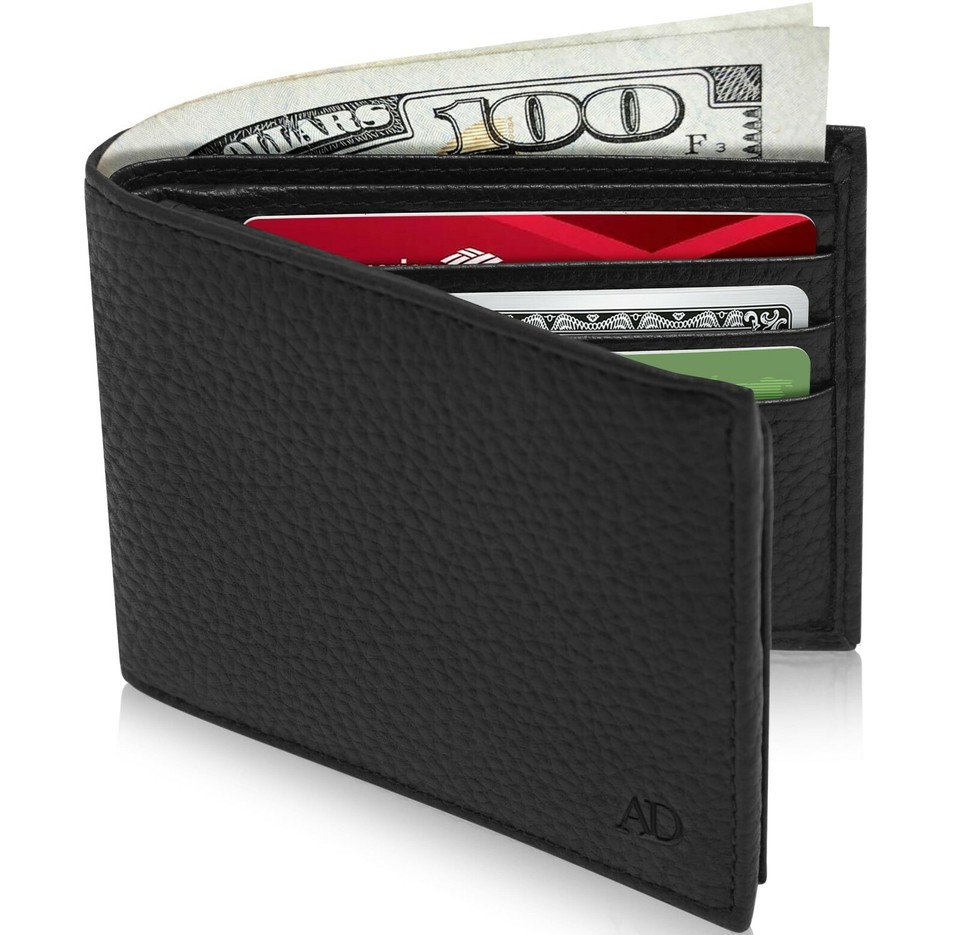 Genuine Leather Slim Bifold Wallets For Men With Flip-Up ID Window RFID ...