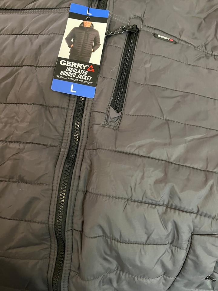 Gerry Men's Insulated Quilted Hooded Puffer Jacket, Olive, Black, Gray ...