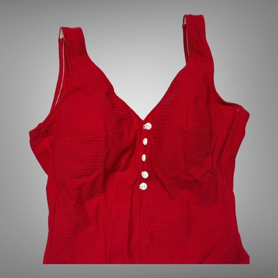 Surf Togs Vintage Red One-Piece Swimsuit Button Front Ruched Pinstripe ...