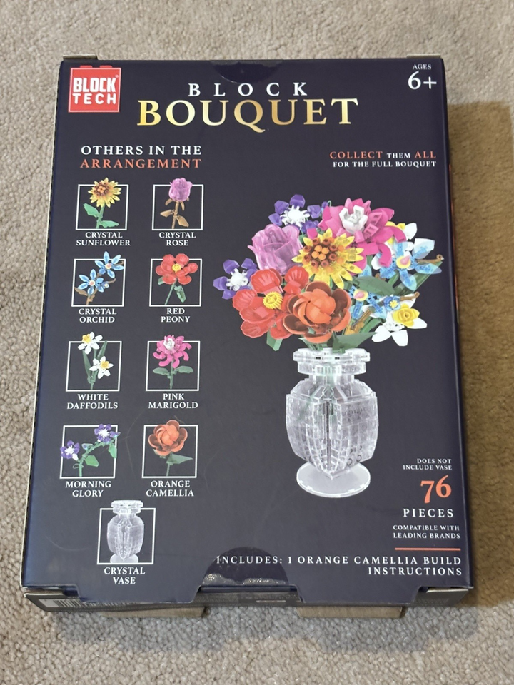 NEW, Block Bouquet ORANGE CAMELLIA Flower Building Block Set 76 Pieces ...