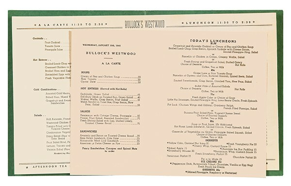 Bullock's Westwood 1941 - Vintage Restaurant Menu "Reproduction Print ...